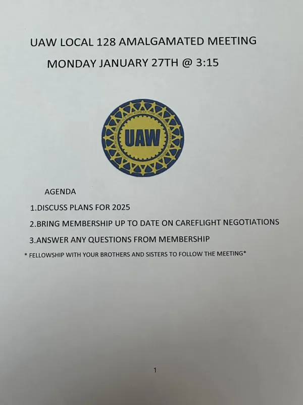 UAW Local 128 Amalgamated Meeting -Jan 27th | UAW Local 128