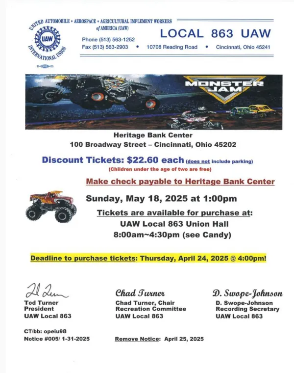 Discount Tickets Bulletin- Monster Truck 2025 | LOCAL 863